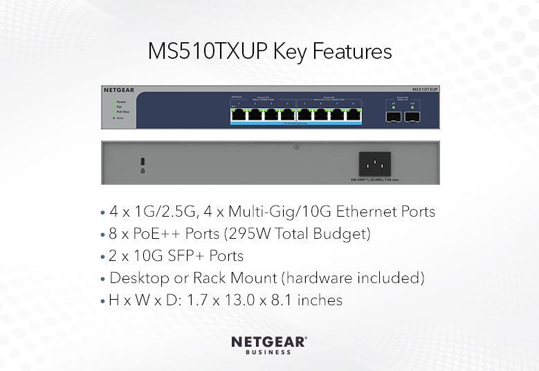 8 Port Netgear MS510TXUP Multi-Gigabit PoE++ Smart Managed Pro Switch ...