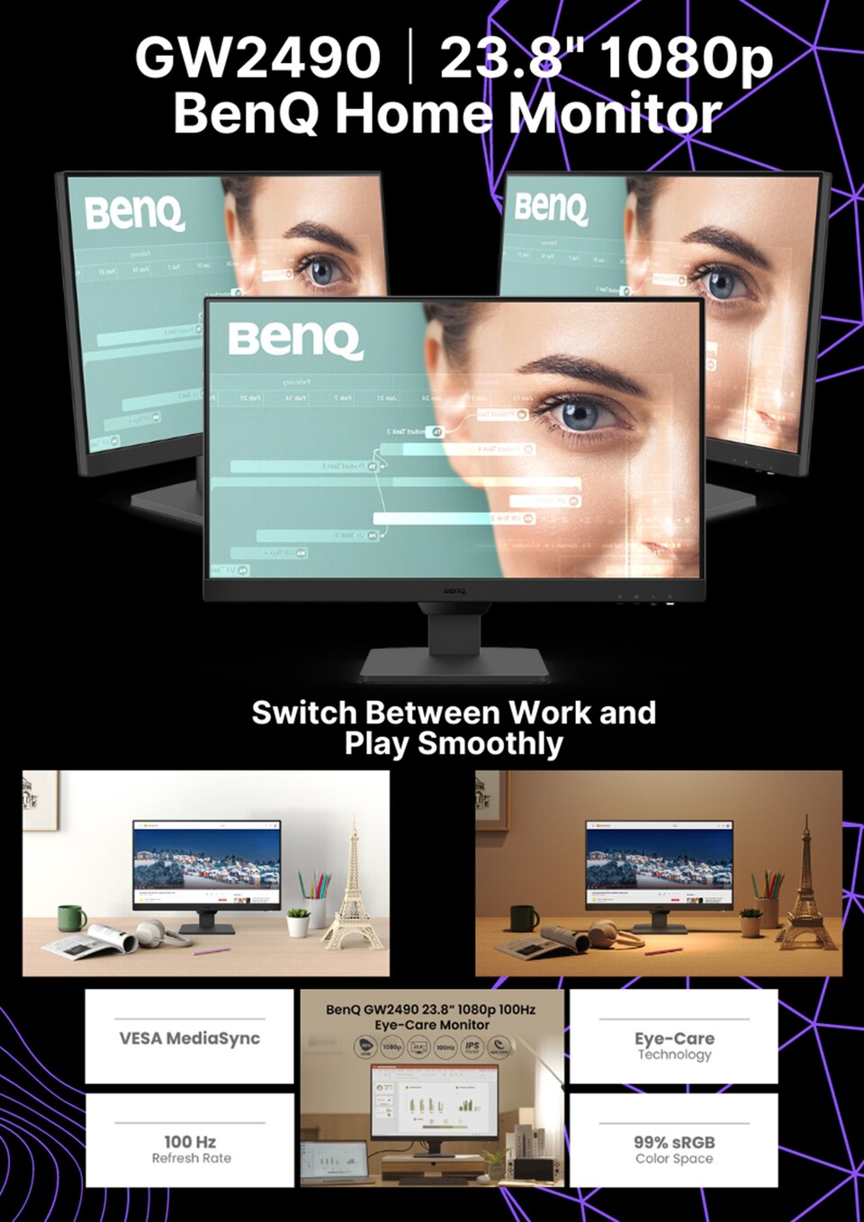 23.8" Benq GW2490 IPS FHD Monitor with Eye Care | Computer Alliance