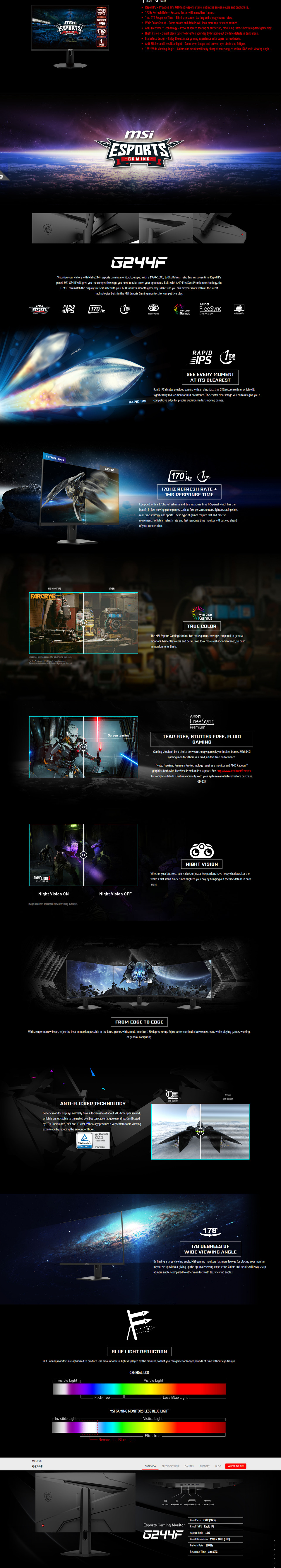 24" MSI Optix G244F FHD IPS 170Hz FreeSync Gaming Monitor | CA