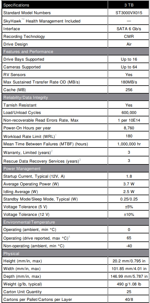 3TB Seagate 3.5" 5900rpm SATA Skyhawk HDD ST3000VX015 - | CA