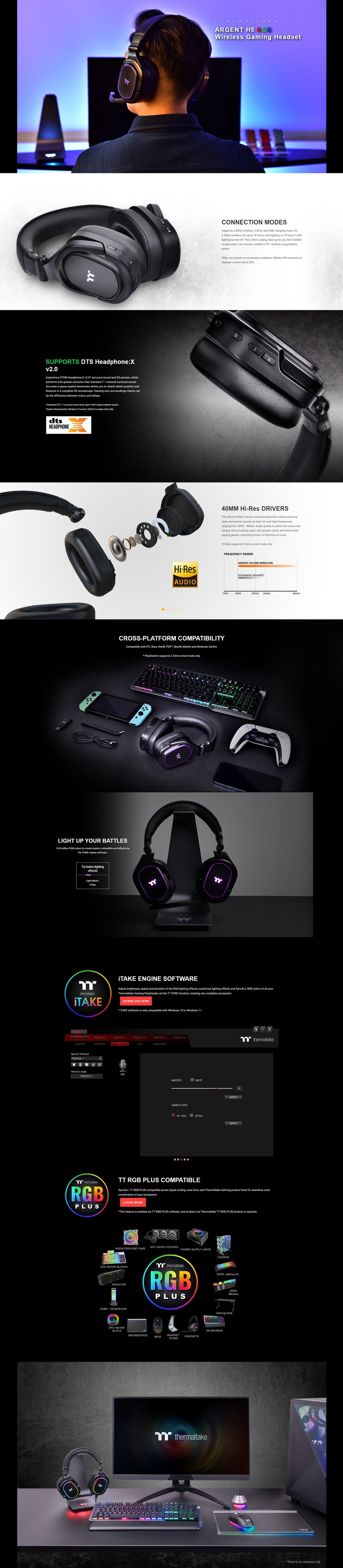 Thermaltake Argent H5 RGB Wireless Gaming Headset GHT-THF-WIECBK-32 | CA