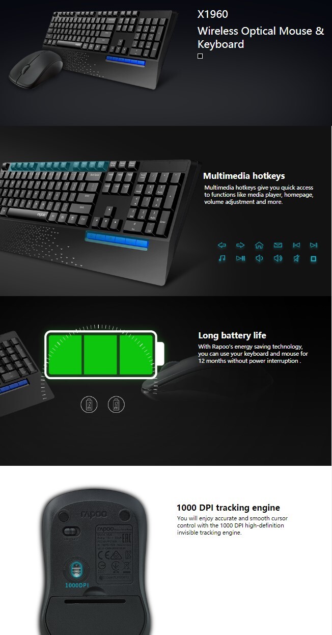 Rapoo Wireless Optical Mouse & Keyboard KBRP-X1960 | Computer Alliance