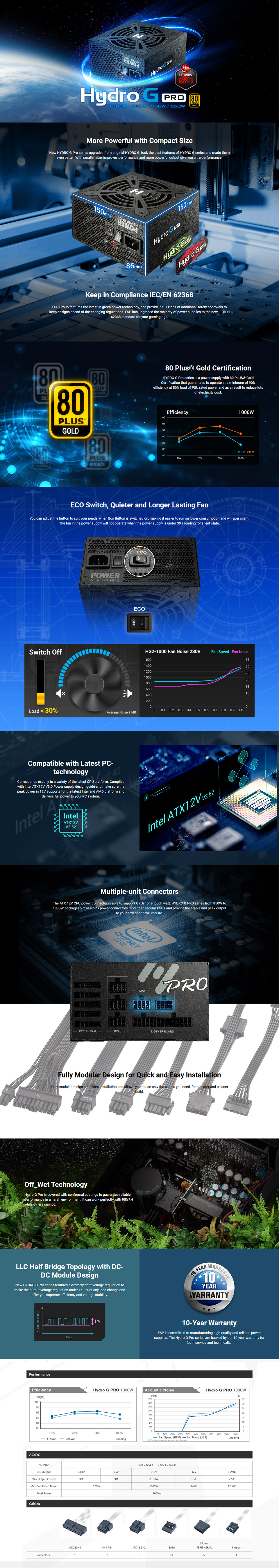 1000 Watt FSP Hydro G PRO Gold ATX Gen5 Modular Power Supply Black | CA
