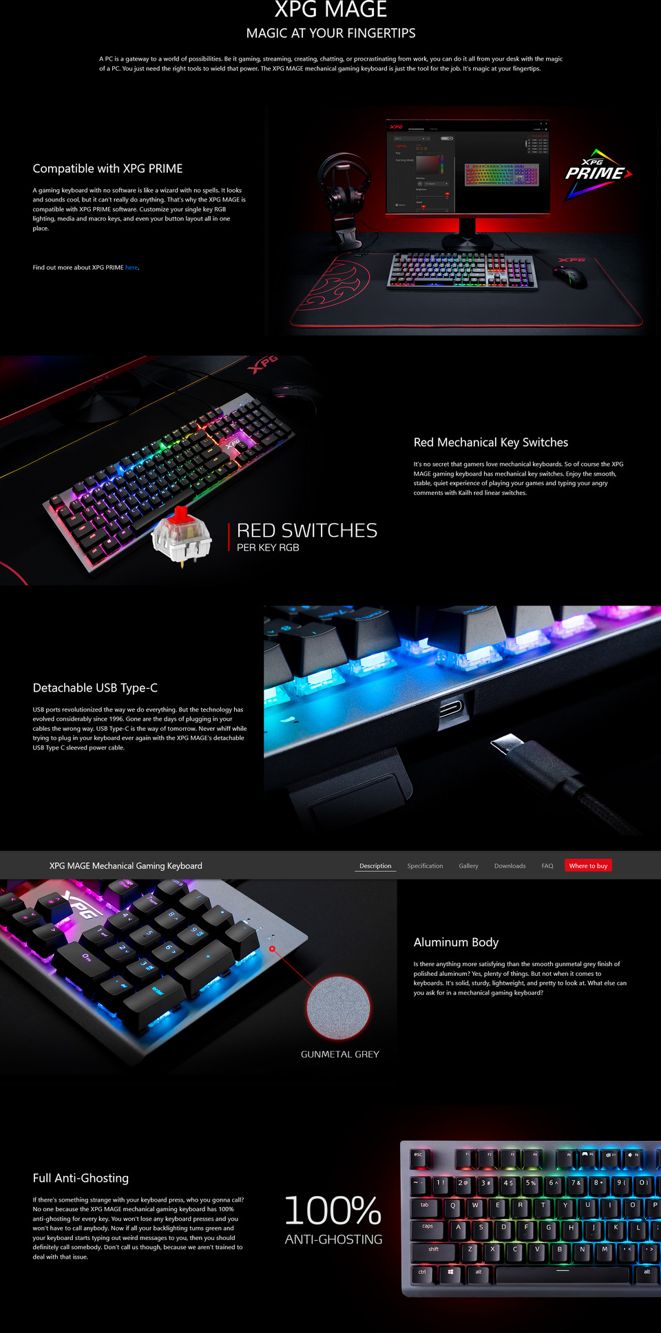 XPG MAGE Mechanical Red Switch Gaming Keyboard MAGE104RD-BKCWW | CA