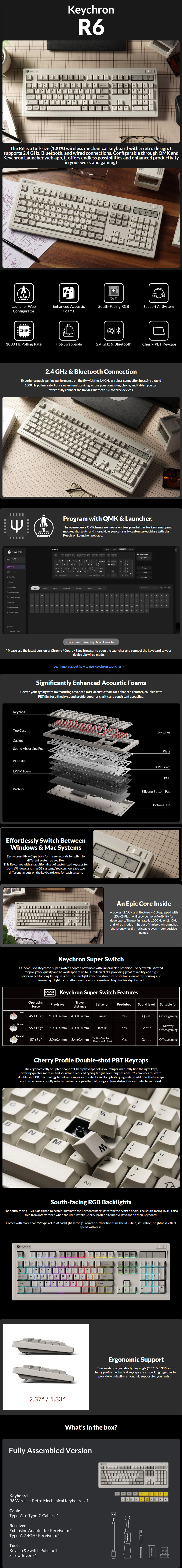 Keyboard R6 QMK Wireless Linear-Red Mechanical Keyboard Retro | CA
