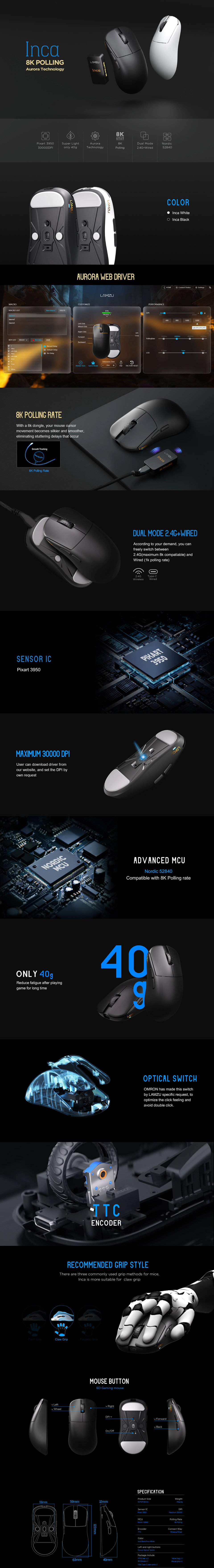 LAMZU INCA 8K Lightweight Wireless Gaming Mouse | Computer Alliance