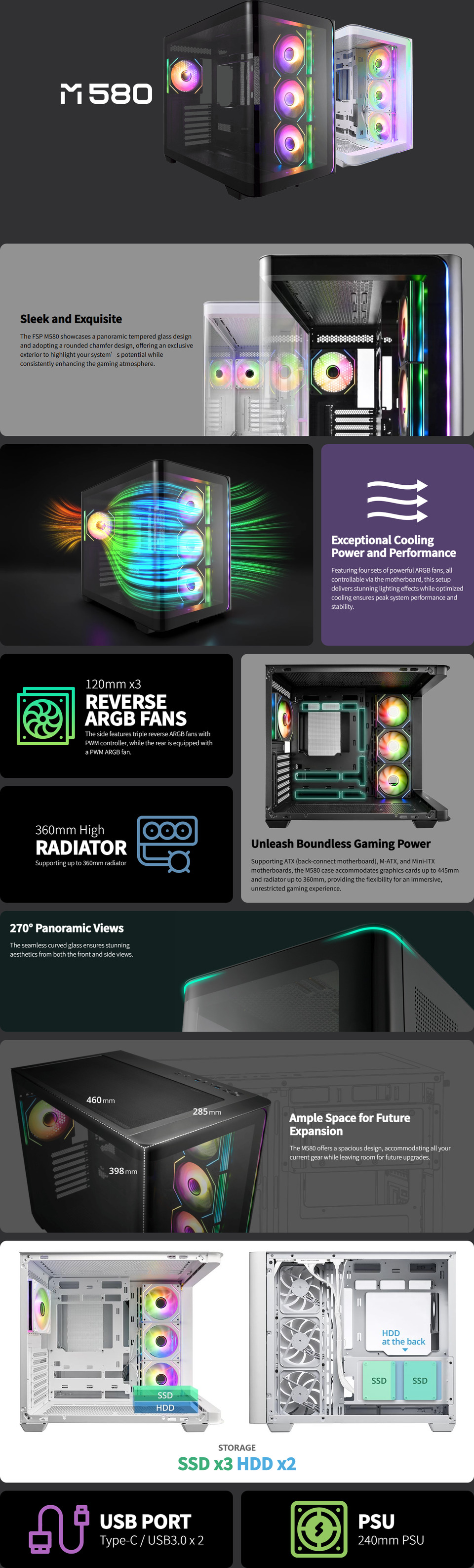 FSP M580-BA ATX Mid-Tower TG Case with Curved Side Panel | CA