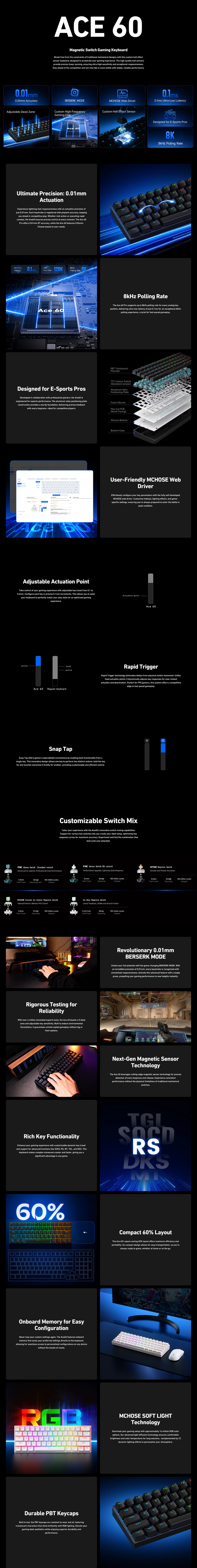 MCHOSE Ace 60 HE Magnetic Switch Gaming Keyboard Black | Computer Alliance