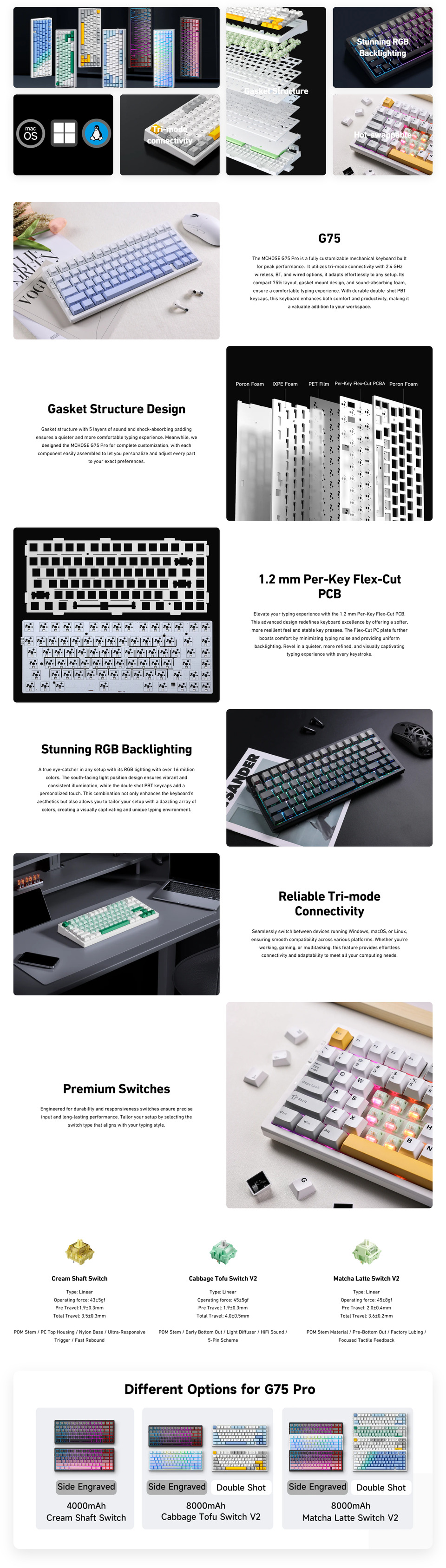 MCHOSE G75 Pro Wireless Linear Mechanical Gaming Keyboard Black | CA