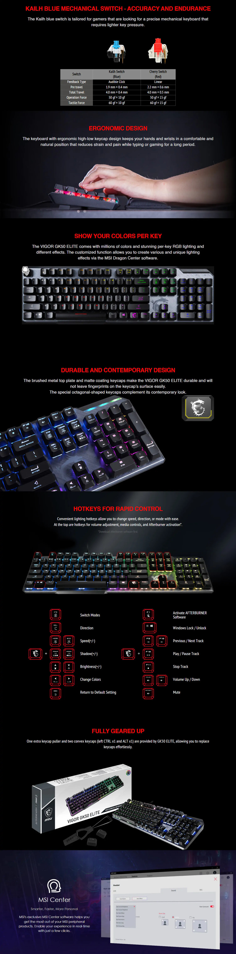 MSI Vigor GK50 Elite LL RGB Clicky-Blue Mechanical Gaming Keyboard ...