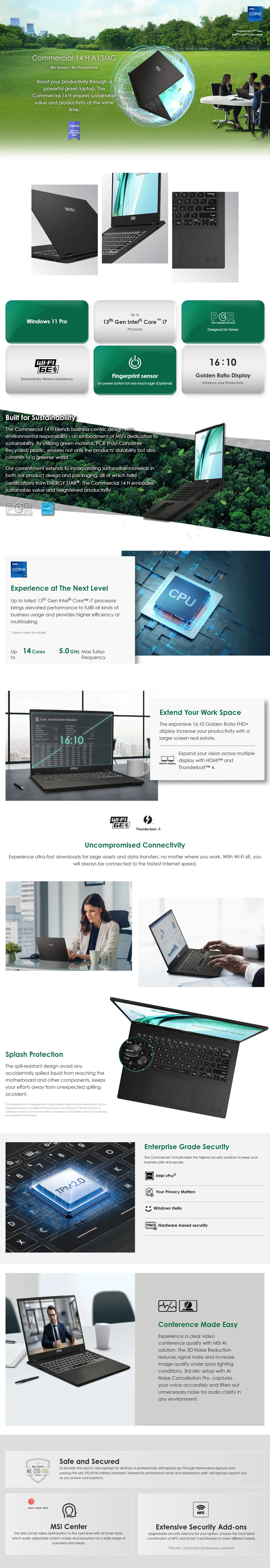 MSI Commercial 14 H A13MG vPro-057AU 14" i5 Laptop Win 11 Pro | CA