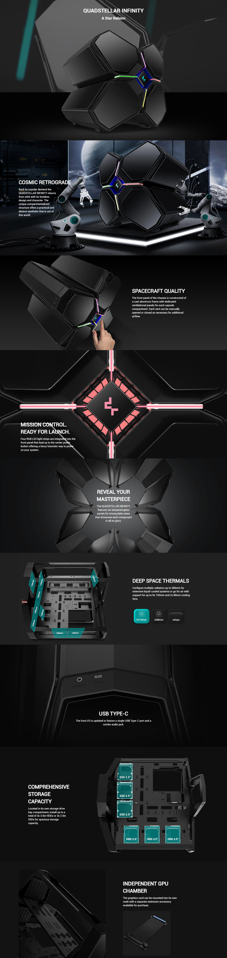 DeepCool Quadstellar Infinity Tempered Glass RGB E-ATX Case - Black | CA
