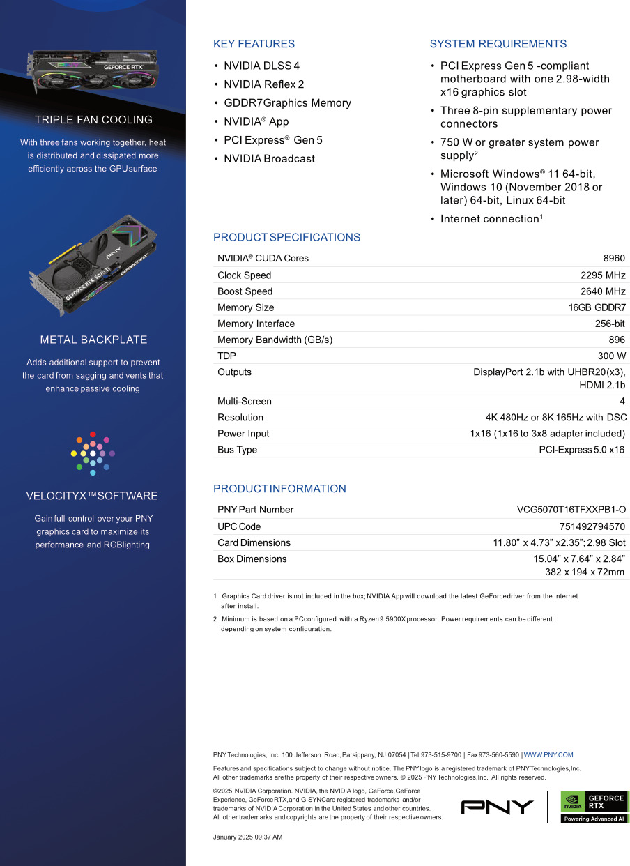 PNY RTX 5070 Ti ARGB EPIC-X OC Triple Fan GPU | Computer Alliance
