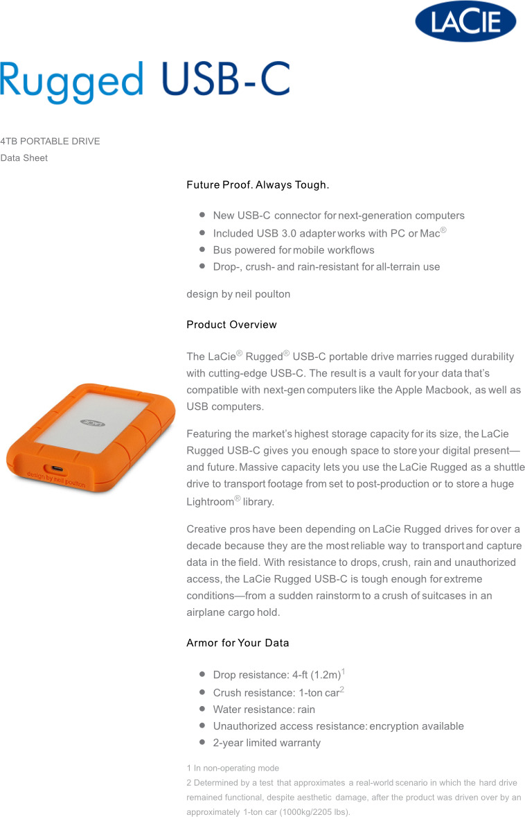 LaCie Rugged PORTABLE 4TB USB-C Portable HDD | Computer Alliance