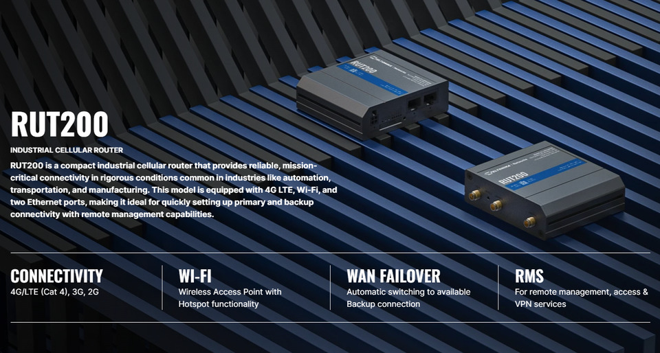 Teltonika RUT200 Industrial 4G Wi-Fi 4 Router | Computer Alliance