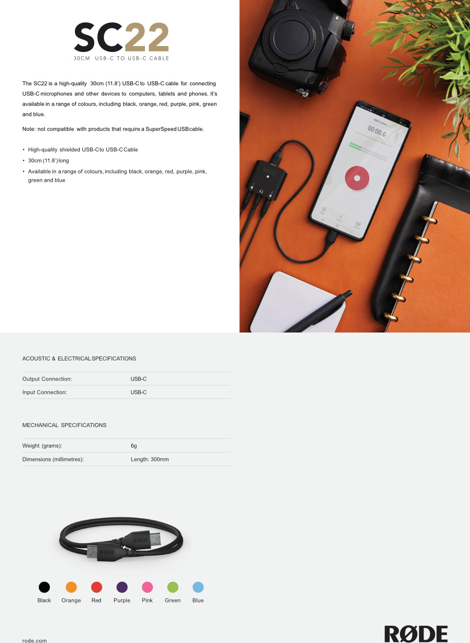 30cm RODE SC22 USB-C Cable Black | Computer Alliance