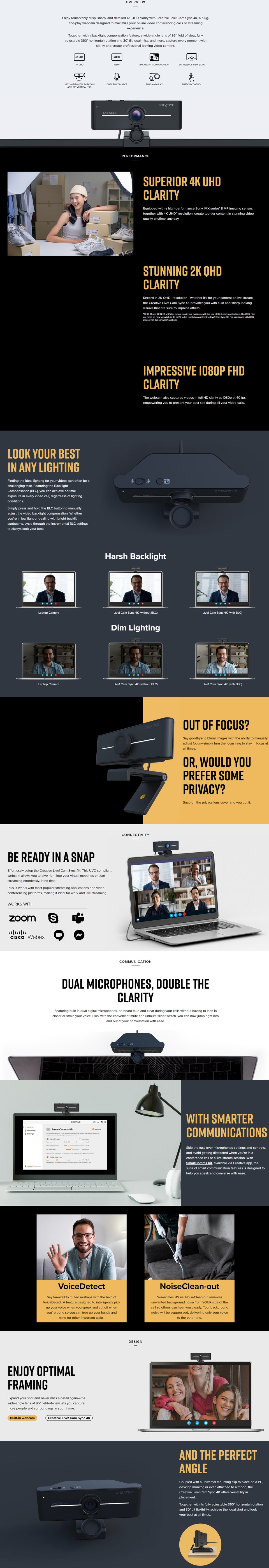 Creative Live! Cam Sync 4K Webcam with Backlight Compensation | CA