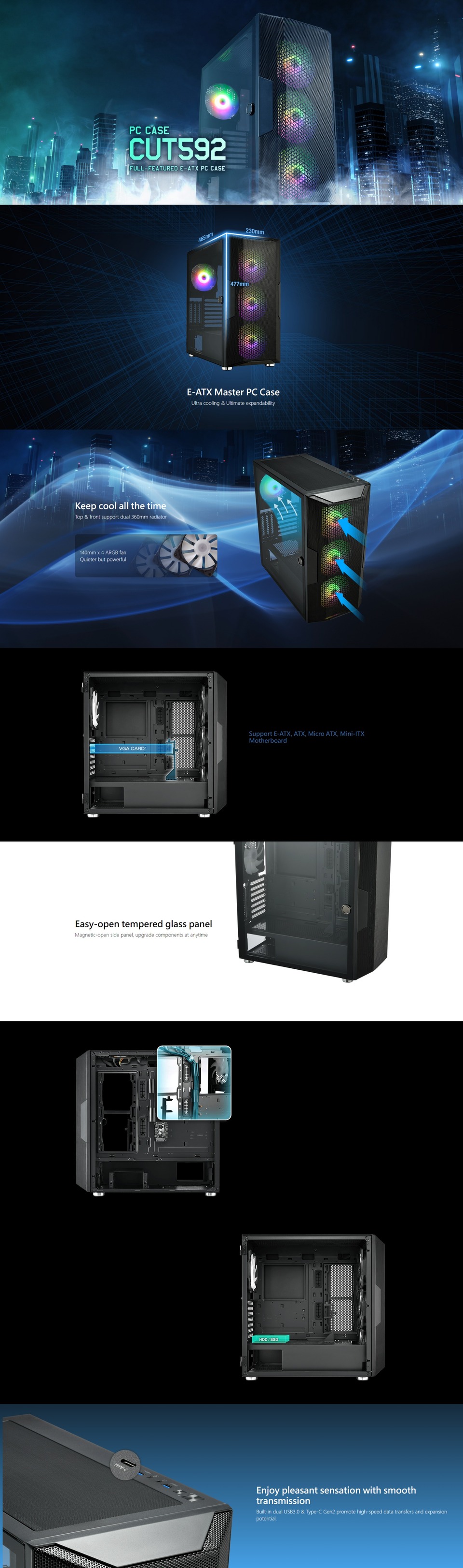 FSP CUT592 ARGB E-ATX Case Black | Computer Alliance