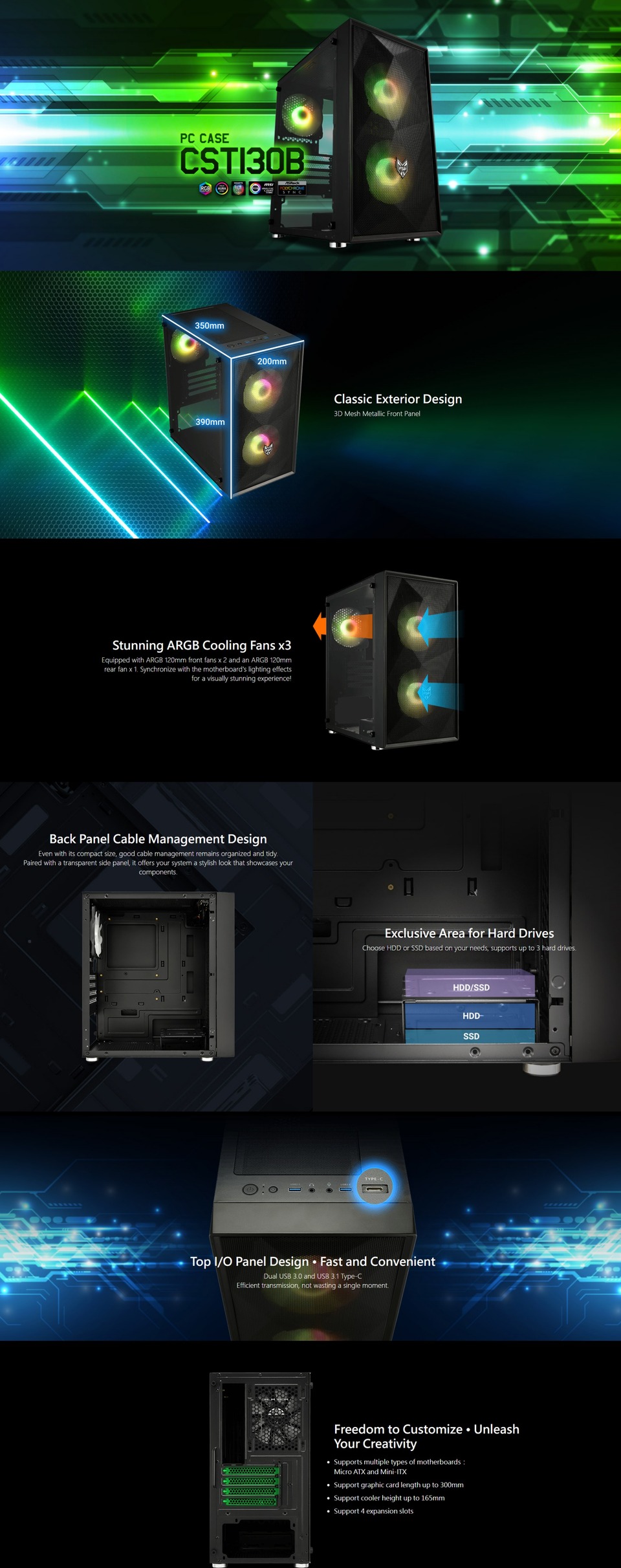 FSP CST130B ARGB MicroATX Case Black | Computer Alliance