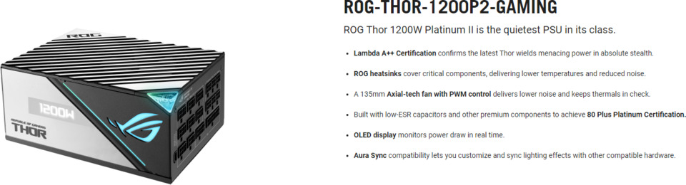 1200 Watt ASUS ROG Thor Platinum Power Supply ROG-THOR-1200P2-GAMING | CA