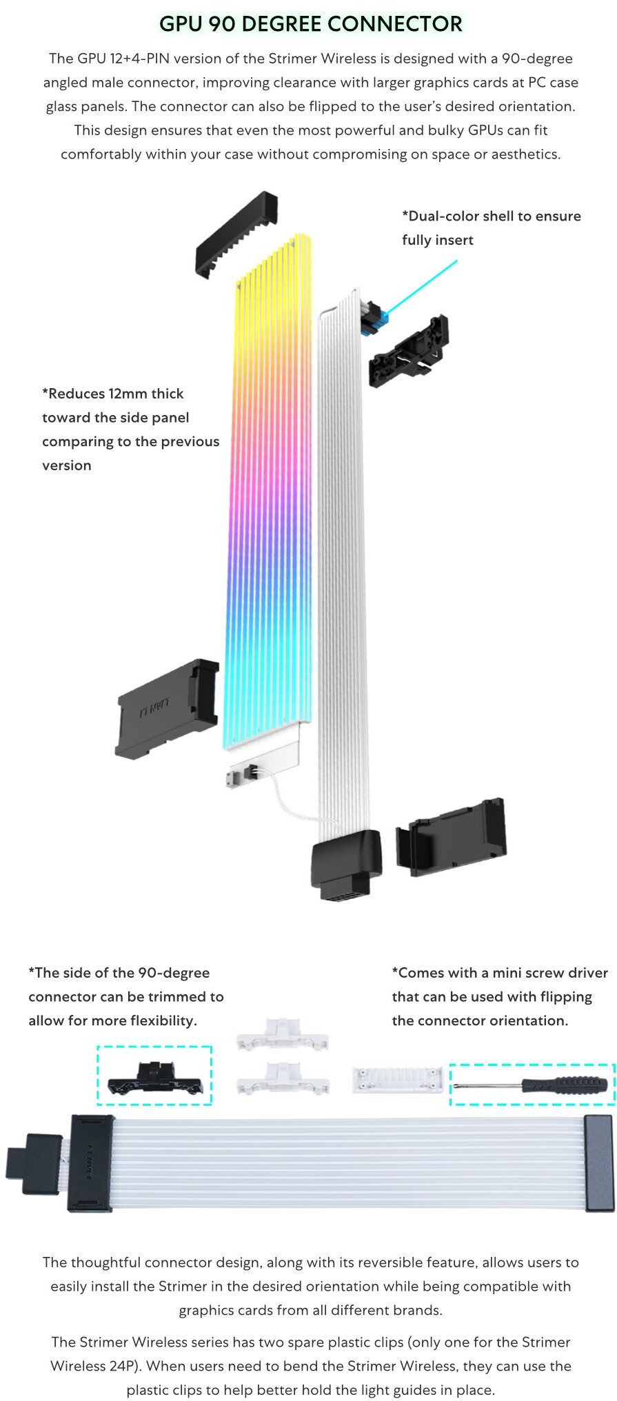 Lian Li PW16-121W Strimer Wireless 12V-2X6 Wide Adapter Cable | CA