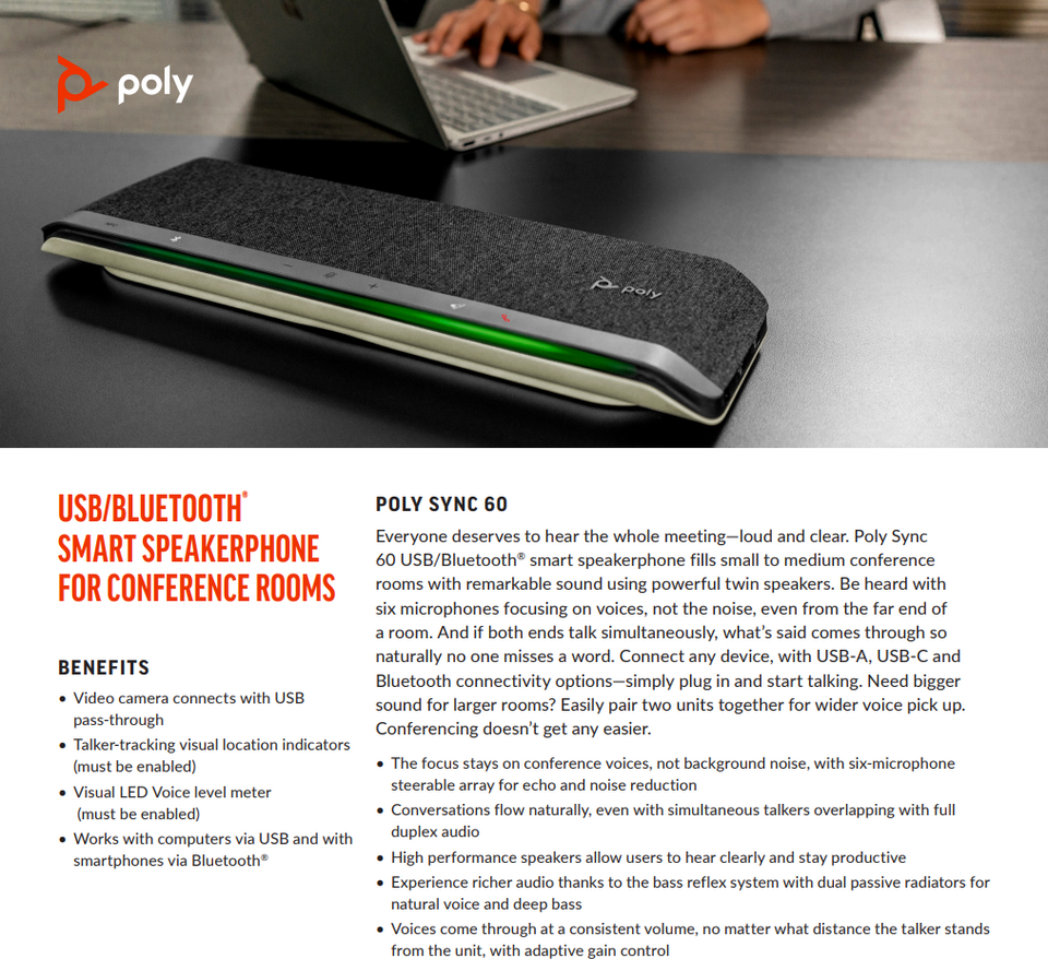 Poly Sync60 Teams Smart Speakerphone for Conference Rooms 216873-01 | CA