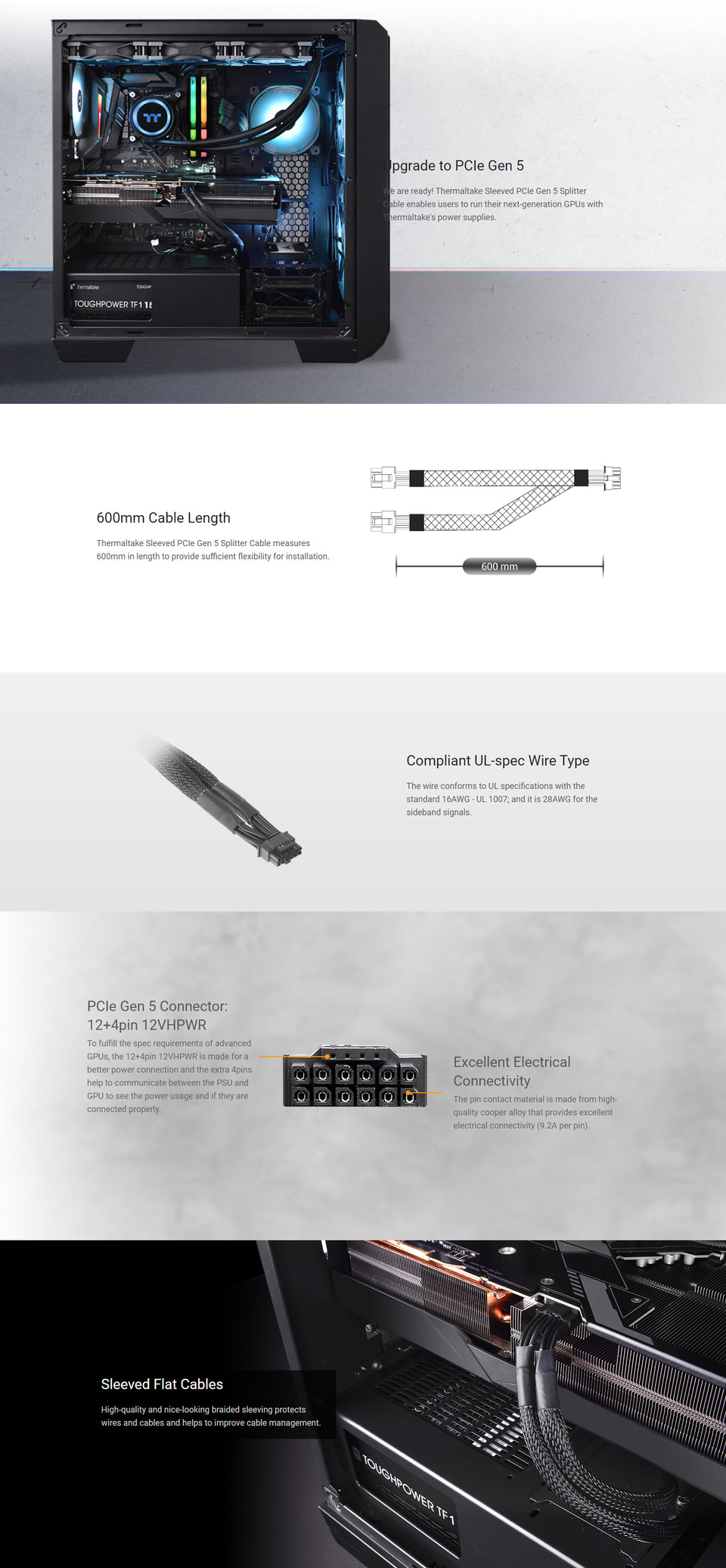 Thermaltake Sleeved PCIe Gen 5 Splitter Cable | Computer Alliance