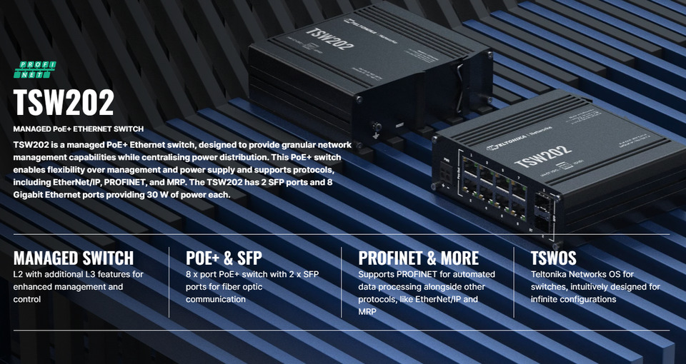 8 Port Teltonika TSW202 Managed PoE+ Gigabit Switch with SFP | CA