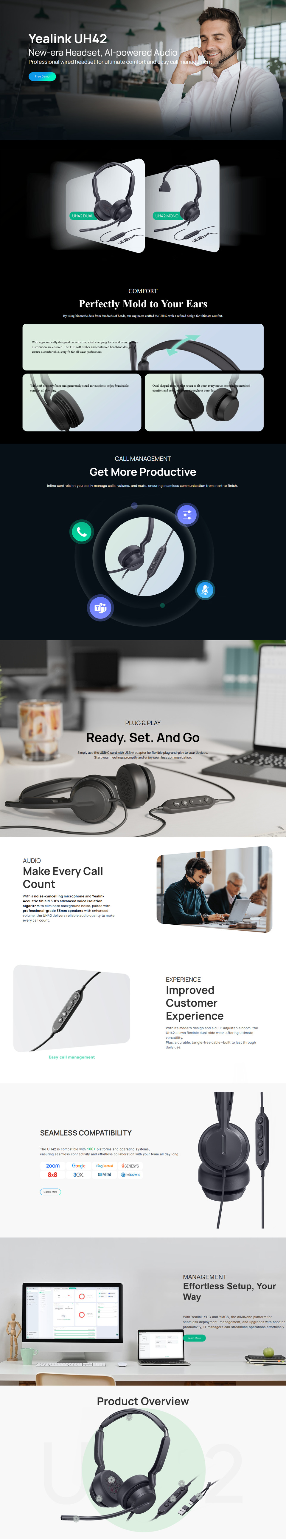 Yealink UH42 Mono Teams USB-C/A Wired Headset with Inline Control | CA