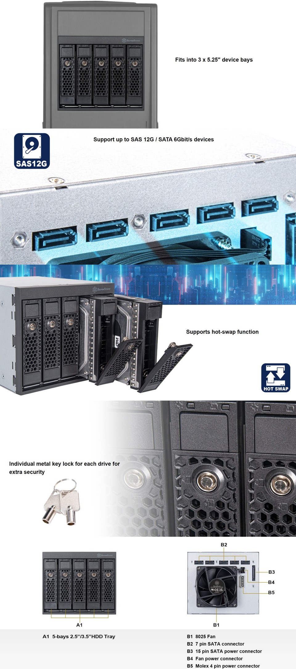 SilverStone FS305-E 3x 5.25 inch to 5x 2.5/3.5 inch HDD Converter | CA