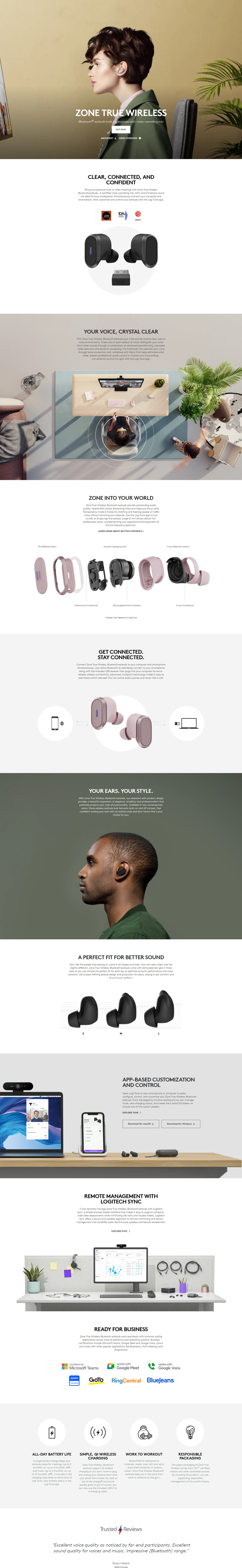 Logitech Zone True Wireless Bluetooth ANC Multipoint Earbuds | CA