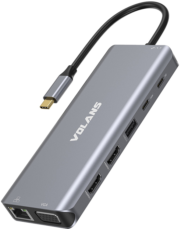VOLANS VL-UCTDMH Aluminium 14-in-1 Triple Display Multifunctional USB-C ...