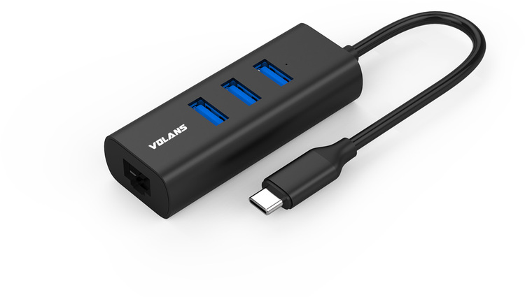 3 Port Volans VL-HJ45-C2 USB-C to USB 3.0 with Ethernet Adapter | CA