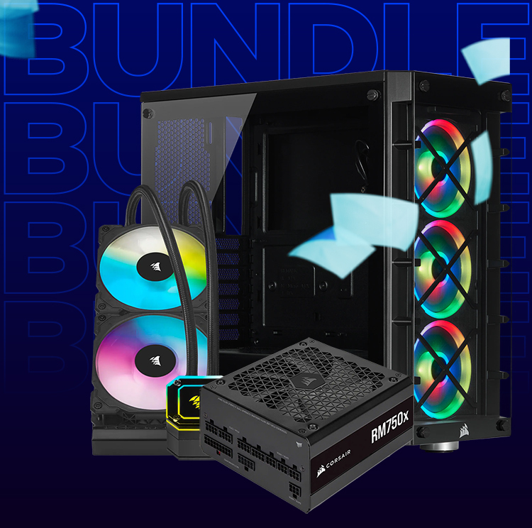 Corsair iCUE 465X Black Case + H100i Elite CPU Cooler + RM750X Power ...