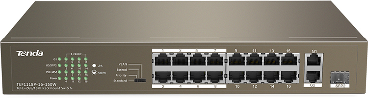 18 Port Tenda TEF1118P-16-150W 10/100 Network Switch With 16-Port Power ...