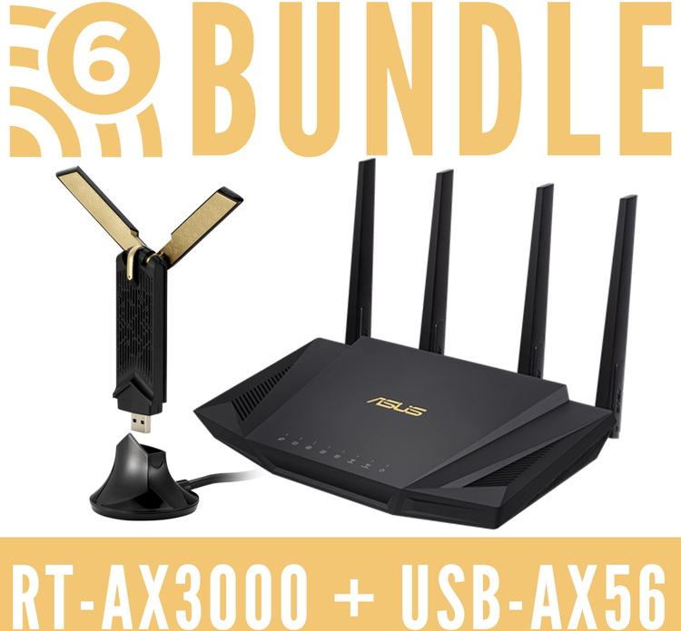 ASUS WiFi 6 Bundle | RT-AX3000 Router + USB-AX56 USB Reciever | CA