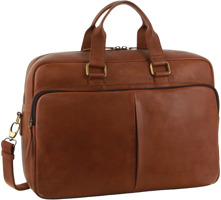15.6" Pierre Cardin Leather Crossbody Bag - Cognac PC 3811 | CA