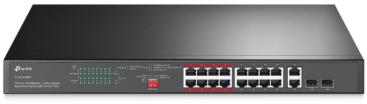 16-Port TP-Link TL-SL1218MP 10/100 Mbps + 2-Port Gigabit Rackmount Switch with 16-Port PoE+ | CA