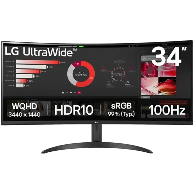 34" LG 34WR50QK-B UltraWide UWQHD 100Hz HDR10 Curved VA Monitor ...