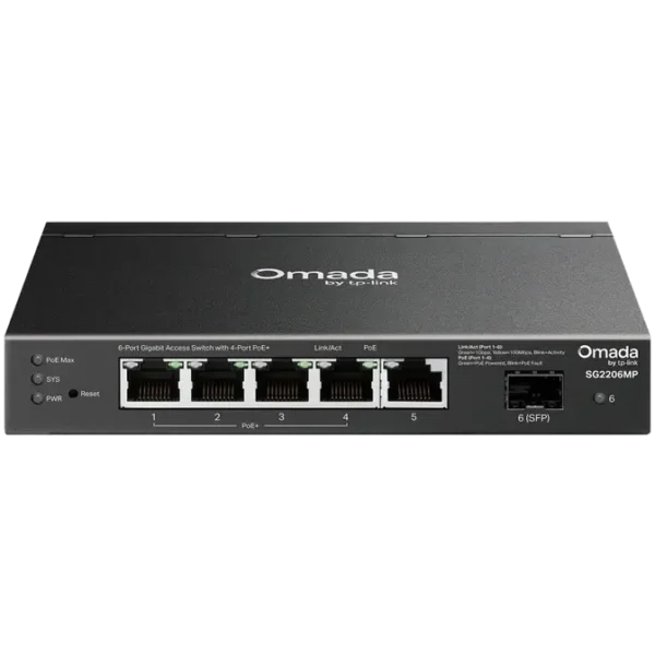 6-Port TP-Link SG2206MP Omada Access Gigabit Switch with 4-Port PoE+ ...